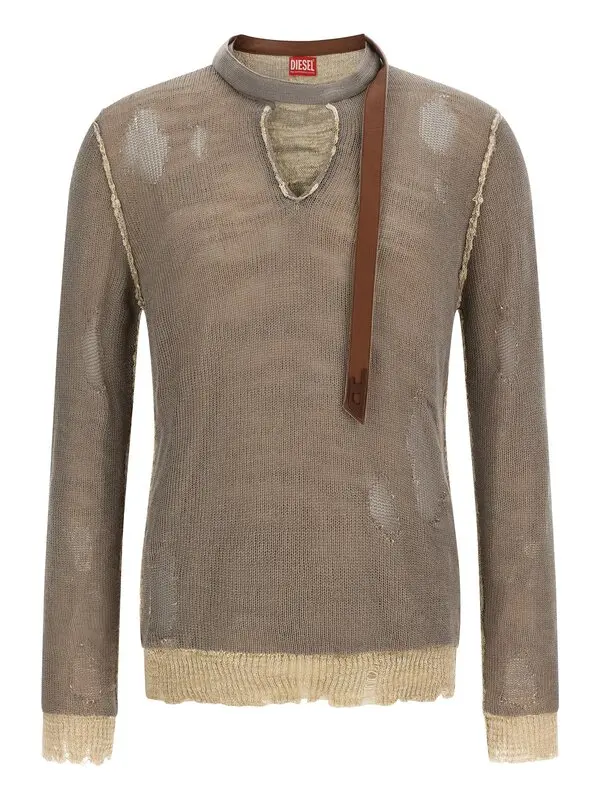 DIESEL® K-daianeris Jacquard Distressed Linen Blend Sweater - Gray