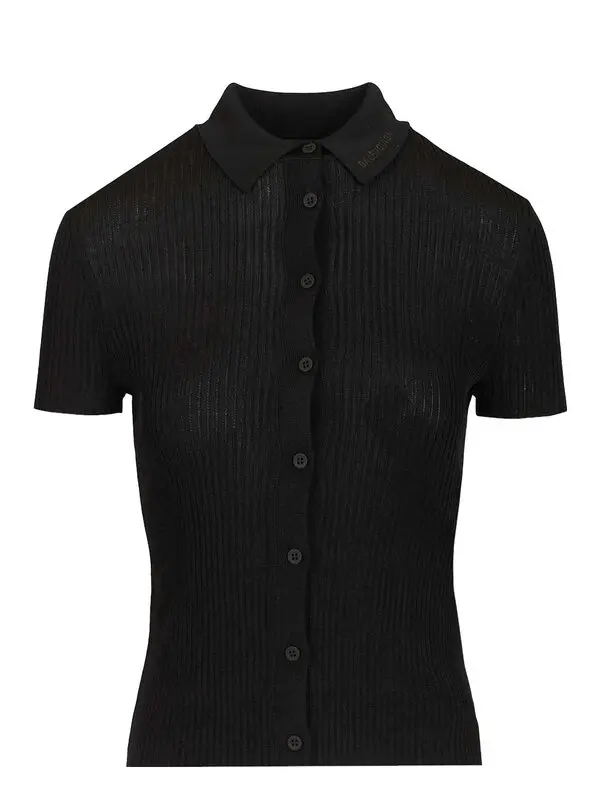 Balenciaga Ribbed Viscose And Cotton Shirt With Embroidered Logo - Black