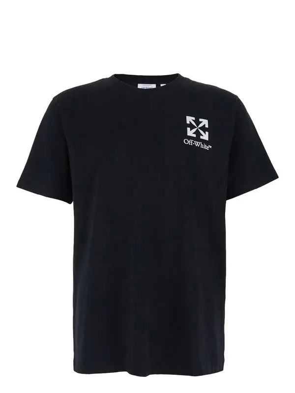 Off-White Cotton Crew Neck T-shirt With Front Logo - Black