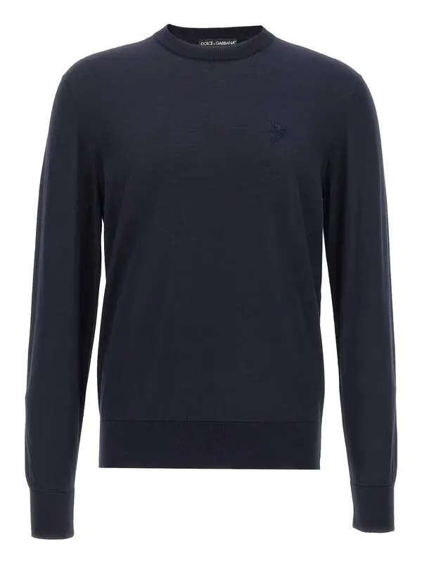 Dolce & Gabbana Embroidered Logo Silk Sweater - Blue