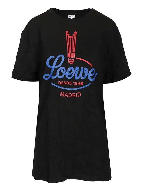 Loewe Cotton Blend Crinkle T-shirt With Printed Logo - Black
