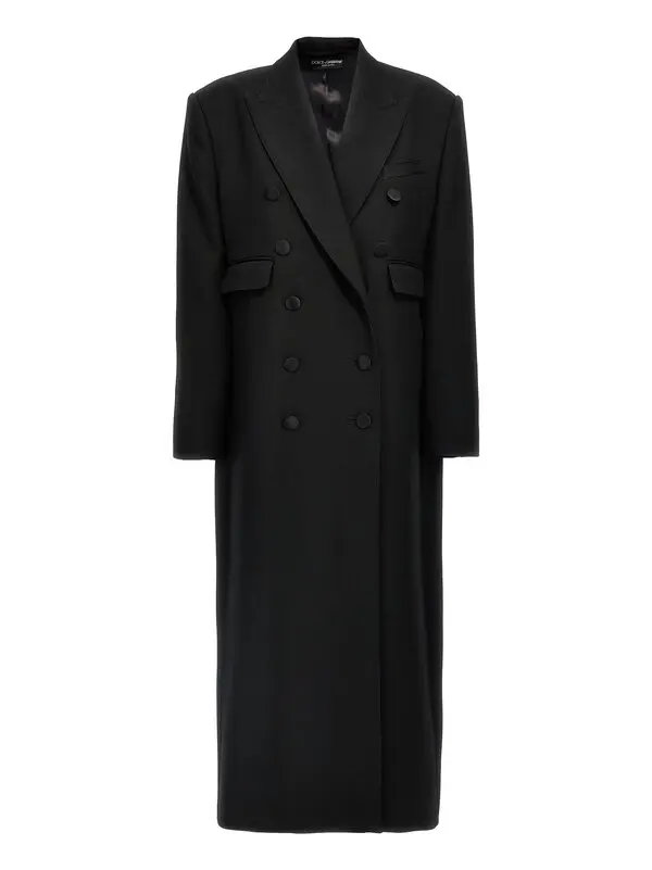 Dolce & Gabbana Long Double-breasted Wool Tuxedo Coat - Black