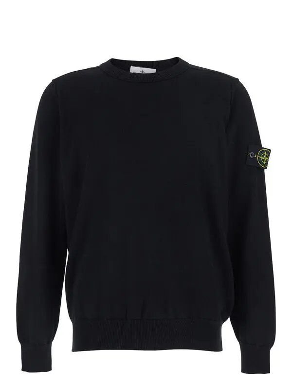 Stone Island Black T-shirt With Long Sleeves And Logo Patch On The Sleeve In Cotton For - Multicolor