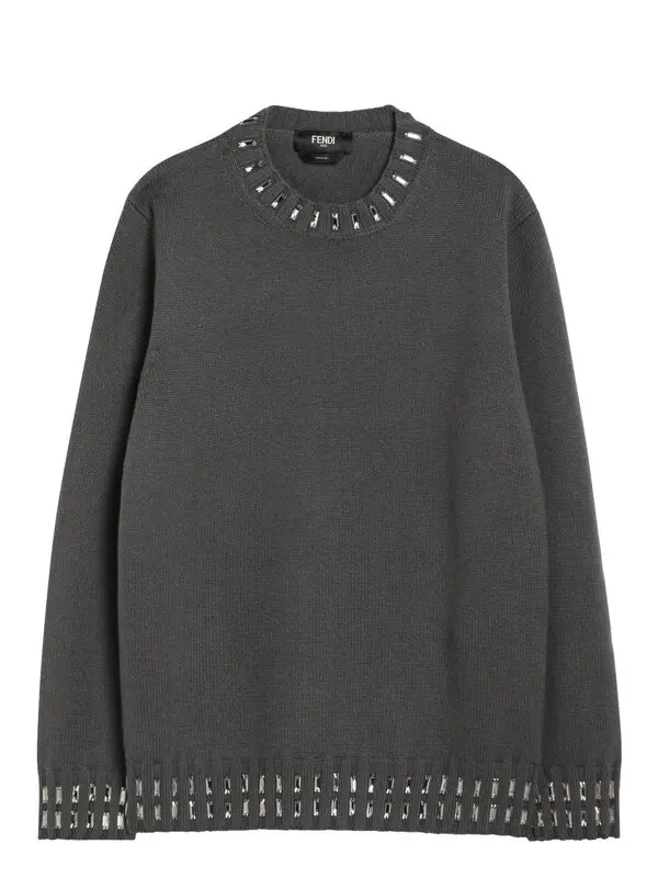 Fendi Grey Wool And Cashmere Jumper With Crystal Embellishments - Green