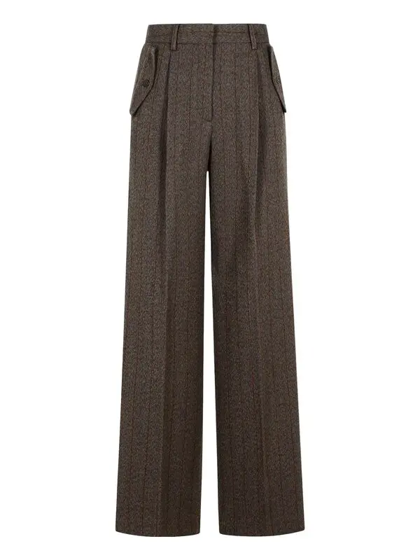 GOLDEN GOOSE Virgin Wool Pinstripe Wide Leg Trousers - Brown