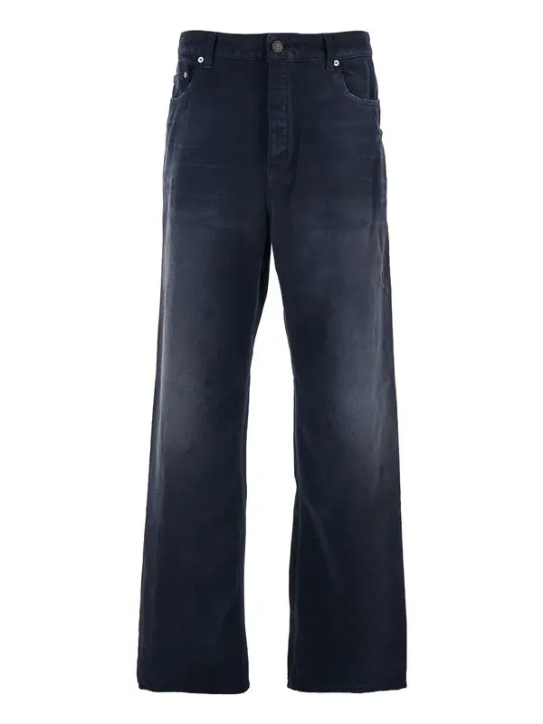 Balenciaga Wide-leg Faded Effect Denim Jeans With Logo Patch - Multicolor