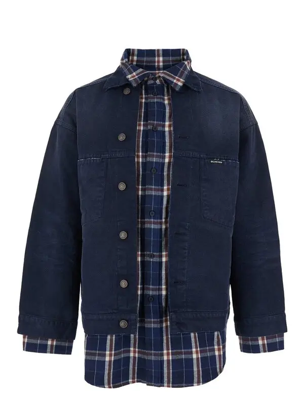 Balenciaga Cotton Double Layer Effect Jacket With Striped Motif - Multicolor