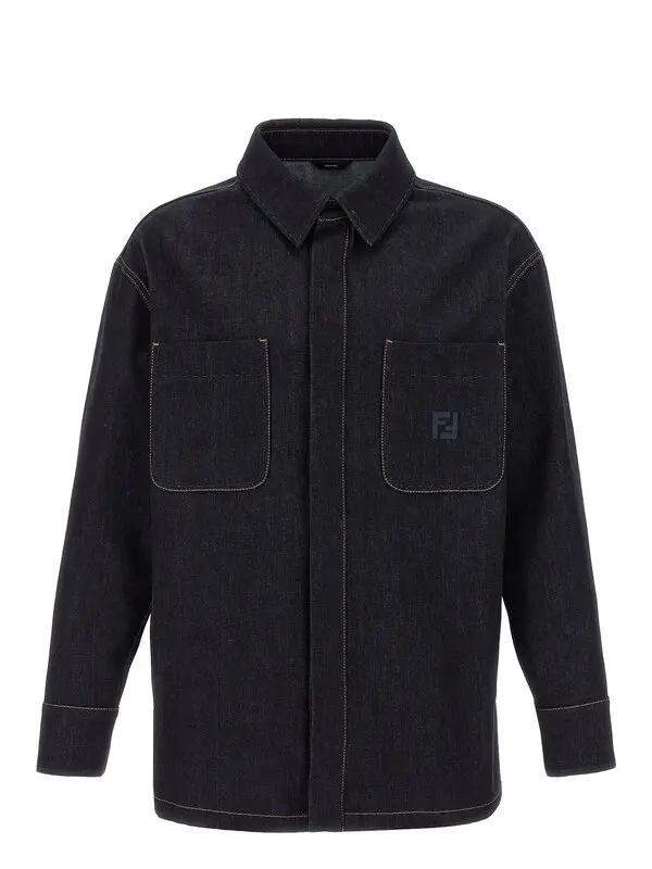 Fendi Denim Jacket With Ff Logo Embroidery - Blue