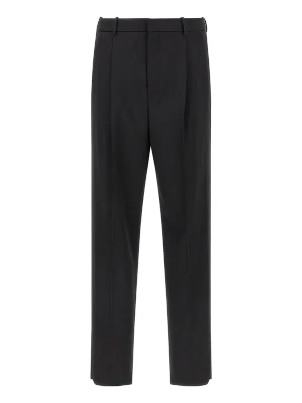 Saint Laurent Grain De Poudre Wool Smocking Pants With Satin Side Bands - Black