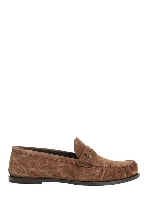 Saint Laurent Suede Loafers With Metal Cassandre Leather Sole - Brown