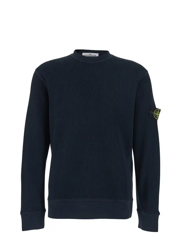 Stone Island Black Cotton Crewneck Sweatshirt With Logo Patch - Multicolor