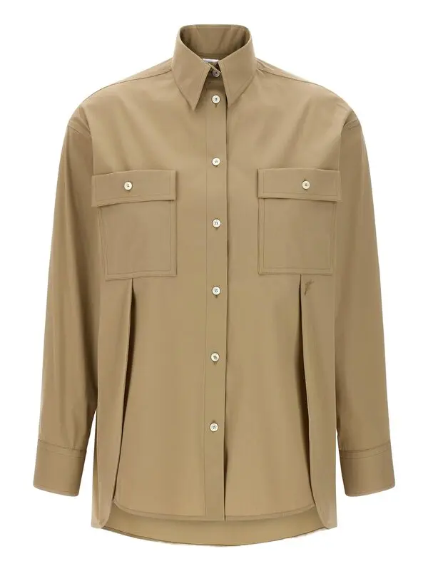 FERRAGAMO Paneled Cotton Blend Shirt - Cream