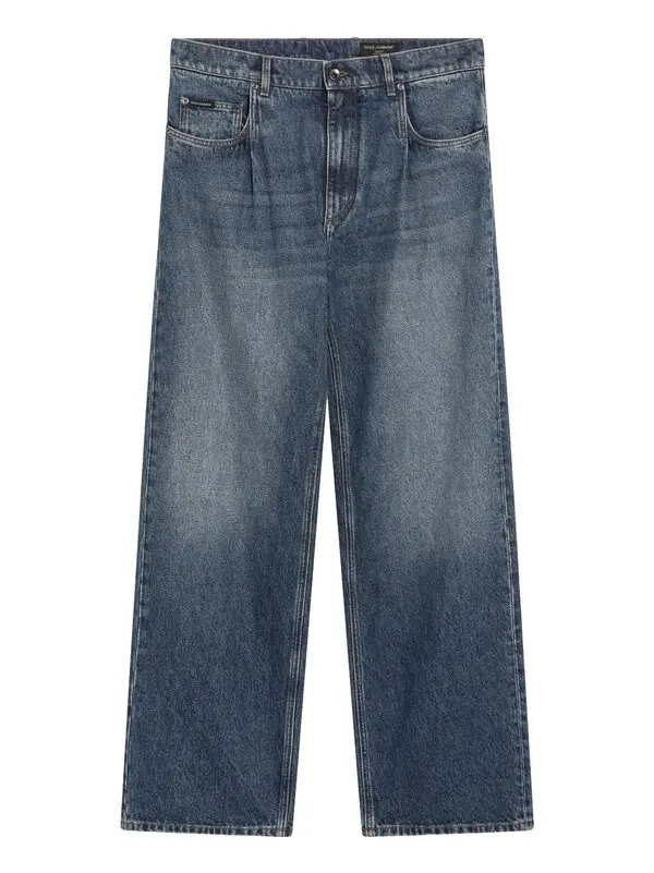 Dolce & Gabbana Washed Effect Cotton Denim Jeans - Blue