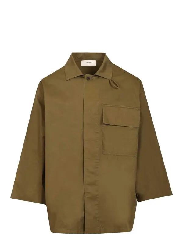 Celine Oversized Shirt In Cotton And Linen Twill - Green