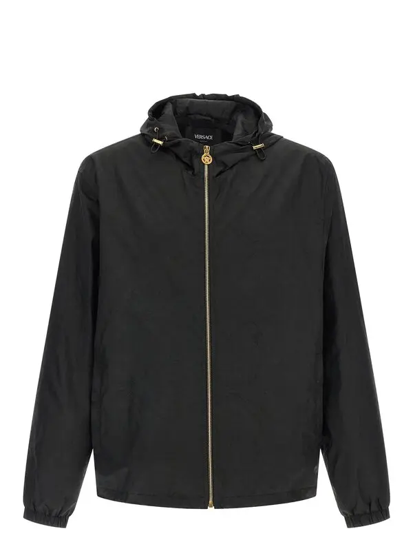 Versace Barocco Jacquard Zip-up Hooded Windbreaker - Black