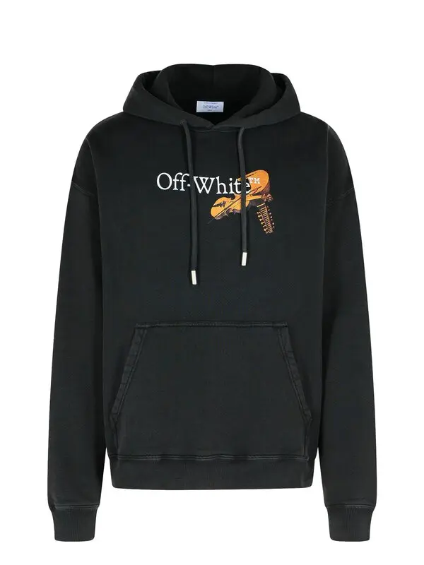 Off-White Cotton Hoodie With Cupid Arrow Print - Black