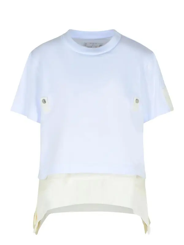 Sacai Cotton Blend T-shirt With Ribbed Crew Neck And Snap Buttons - White
