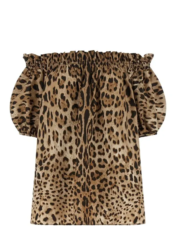 Dolce & Gabbana Animal Print Off-the-shoulder Top - Brown