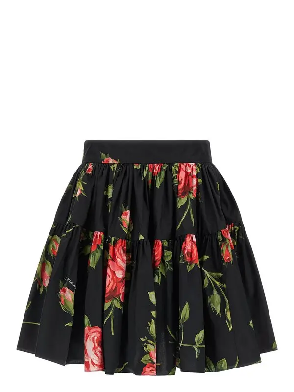 Dolce & Gabbana Bouquet Rose Print Cotton Mini Skirt - Black