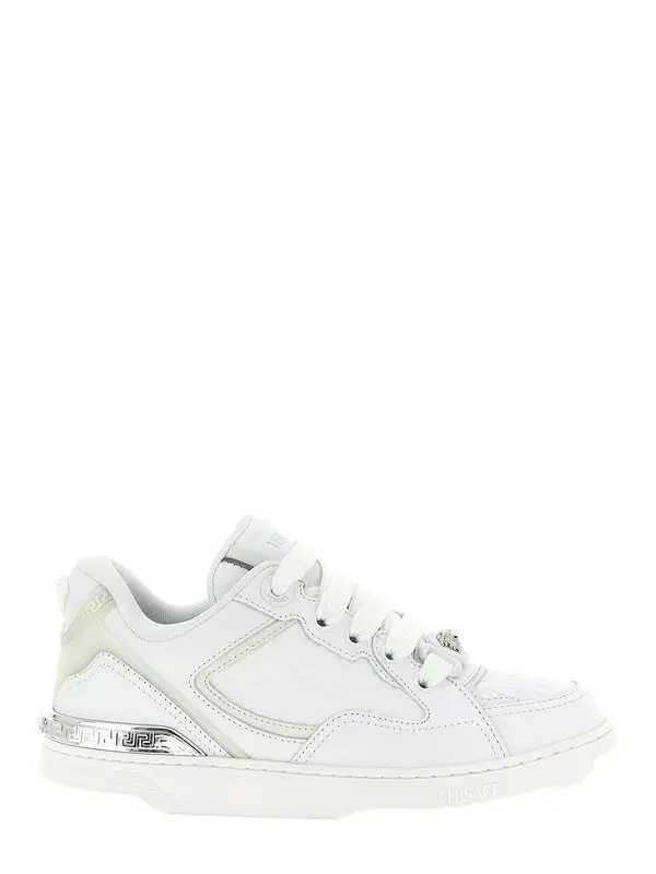 Versace Biggie Basket Leather Sneakers With Greca Motifs - White