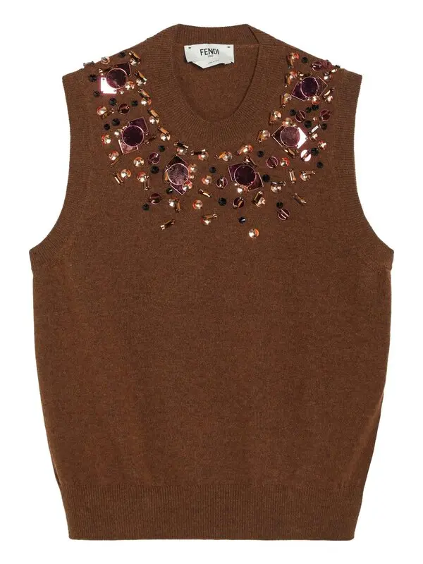 Fendi Wool And Cashmere Gilet With Embellishments - Brown