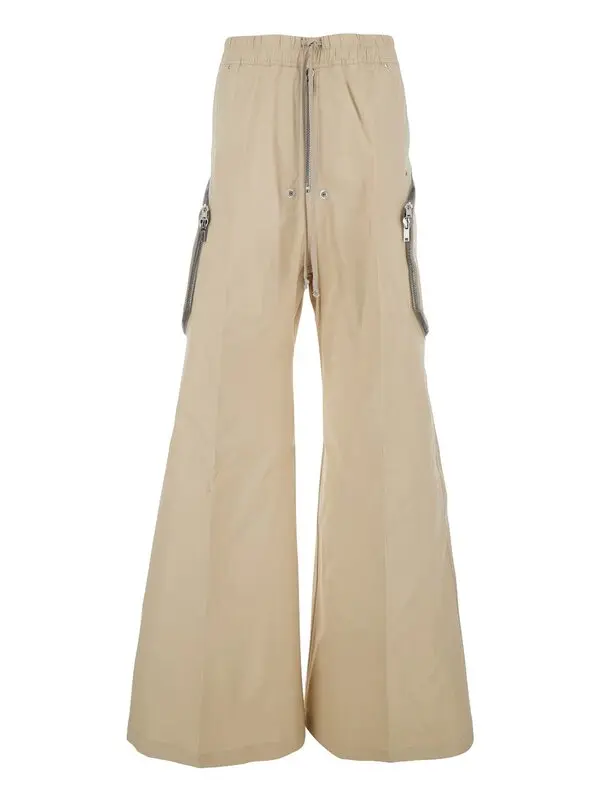 Rick Owens Beige Cotton High-waisted Zip Pocket Trousers - Multicolor