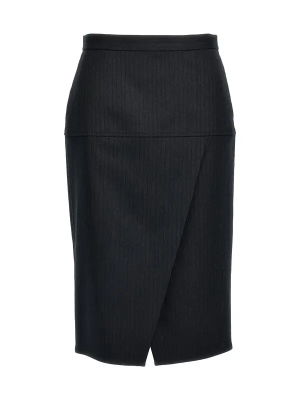 Fendi Pinstriped Wool Sheath Skirt - Gray