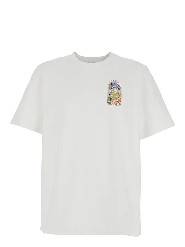 Casablanca White T-shirt With Logo Detail On The Front And Maxi Logo On The Back In Cotton - Multicolor