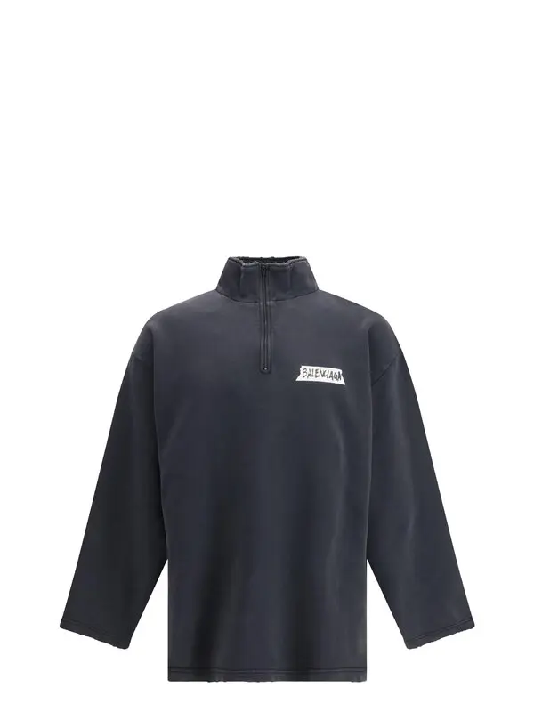 Balenciaga Distressed Zipped Sweatshirt With Stand Collar - Black