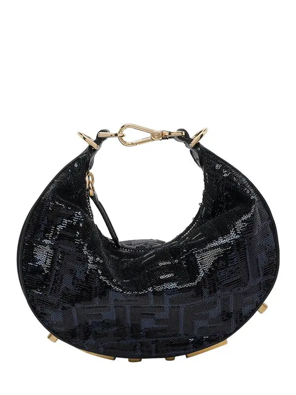 Fendi Sequined Leather Shoulder Bag - Black