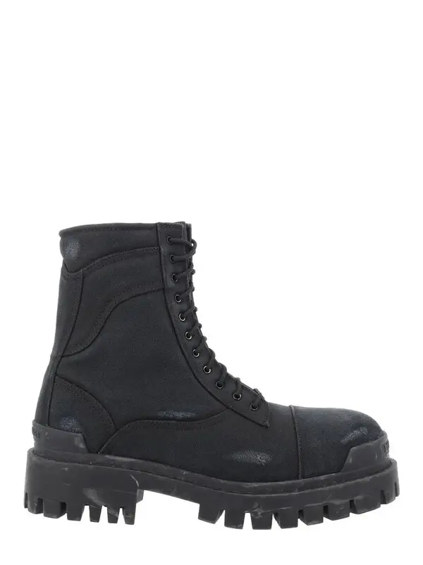 Balenciaga Cotton Combat Boots - Black