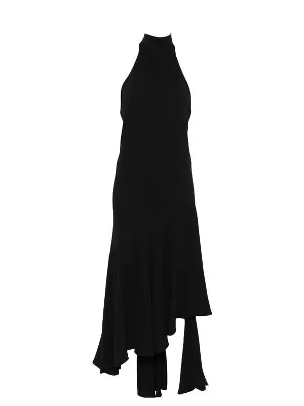 Alaïa Halterneck Asymmetric Hem Open Back Midi Dress - Black