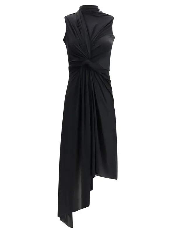 Balenciaga Asymmetrical Draped Midi Dress - Black