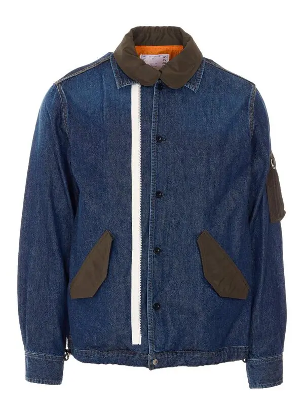 Sacai Denim Jacket With Velvet Decorations - Blue