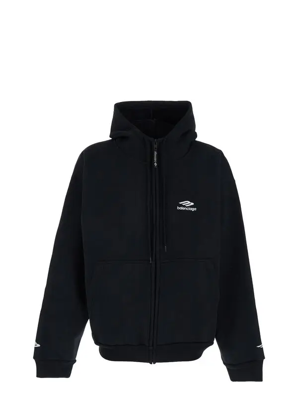 Balenciaga Black Cotton Zip-up Hoodie With Logo Detail - Multicolor