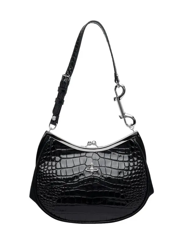 VIVIENNE WESTWOOD Crocodile Effect Calf Leather Shoulder Bag - Black