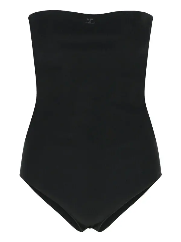 COURREGES Viscose Blend Strapless Bodysuit With Embroidered Logo - Black