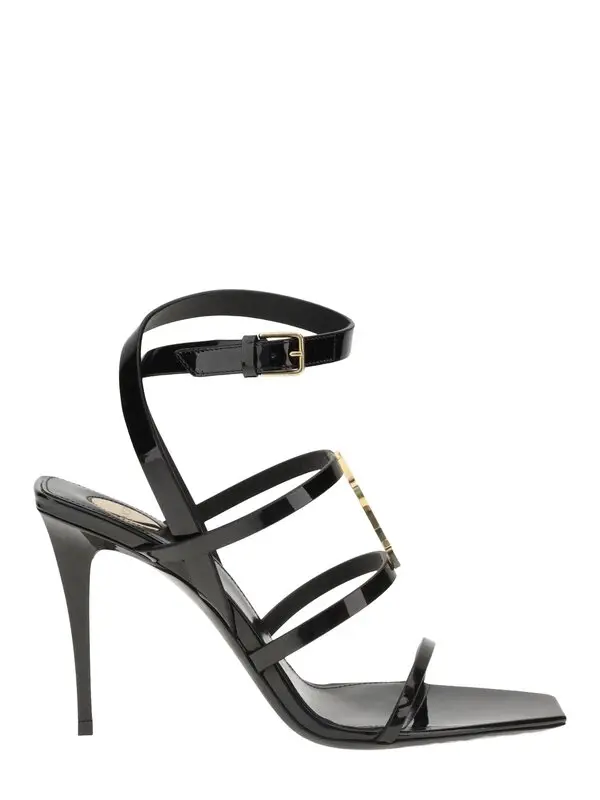 Saint Laurent Cassandra Patent Leather Stiletto Sandals - Black