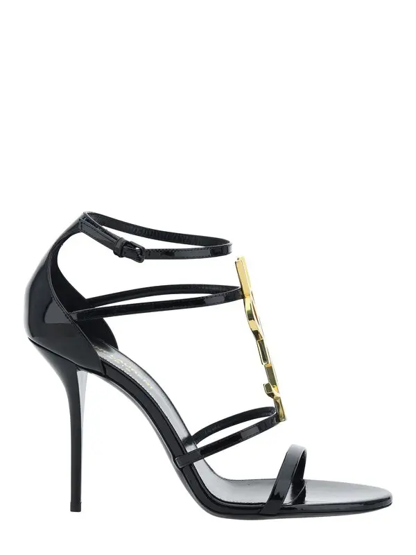 Saint Laurent Cassandra Patent Leather Stiletto Sandals - Black