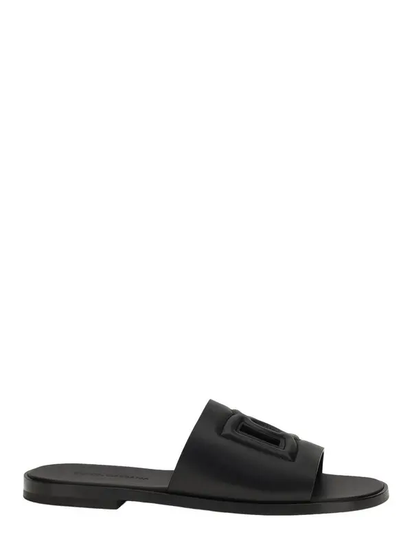 Dolce & Gabbana Embossed Logo Flat Sandals - Black
