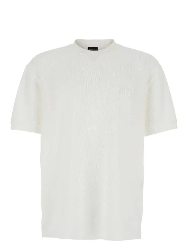 Giorgio Armani White Crew Neck T-shirt With Logo On Front In Tech Fabric Stretch - Multicolor