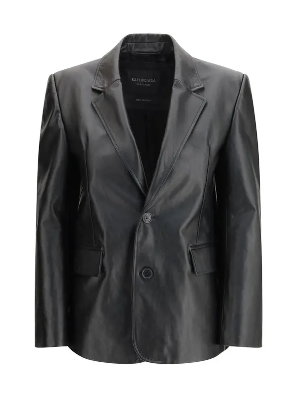 Balenciaga Leather Single-breasted Jacket - Black