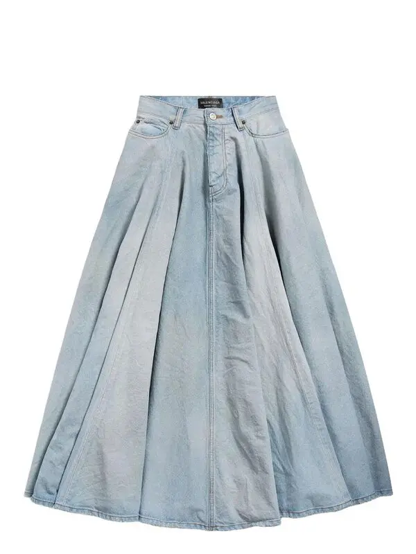 Balenciaga Denim A-line Skirt With Fringe Detailing - Blue