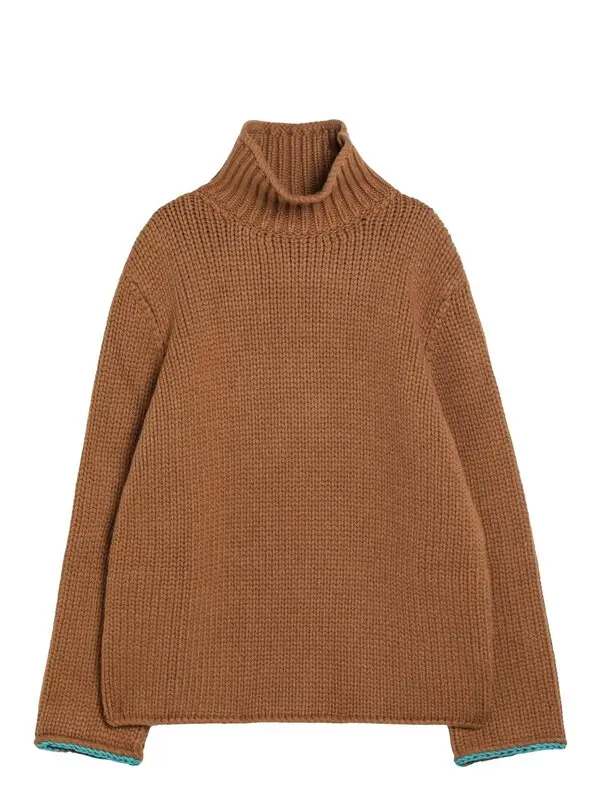 Loewe Wool Turtleneck Sweater With Contrast Leather Braid Detail - Brown