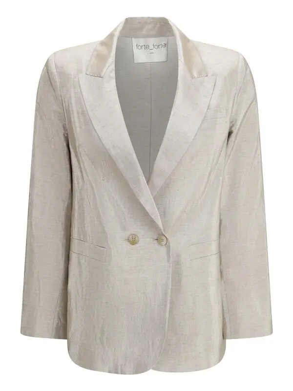 FORTE_FORTE Double-breasted Jacket In Linen And Lurex With Jewel Buttons - Silver