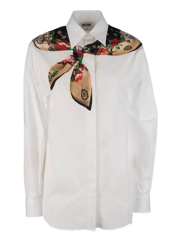 Moschino White Shirt With Floral Print Scarf Detail - Multicolor