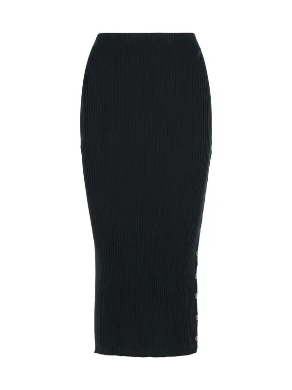COURREGES Ribbed Knit Skirt With Side Snap Buttons - Black