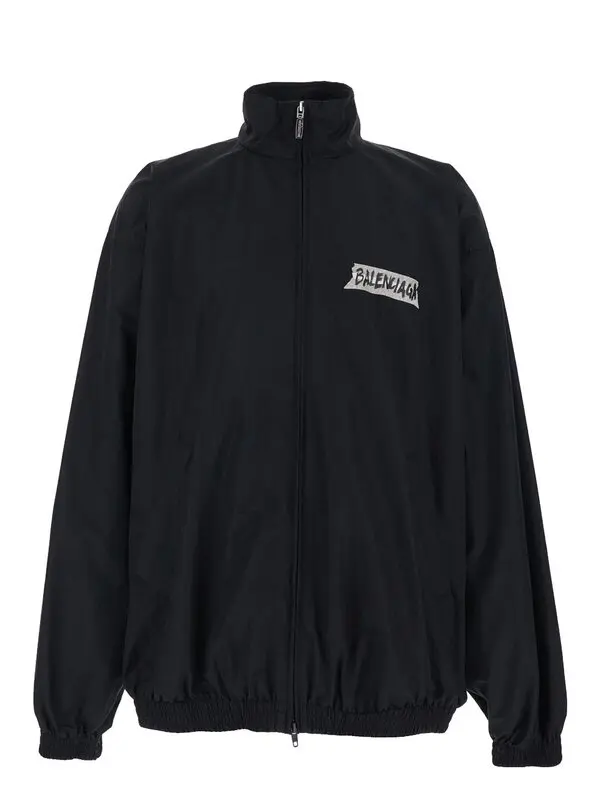 Balenciaga Black Cotton Blend Jacket With High Collar And Logo Detail - Multicolor
