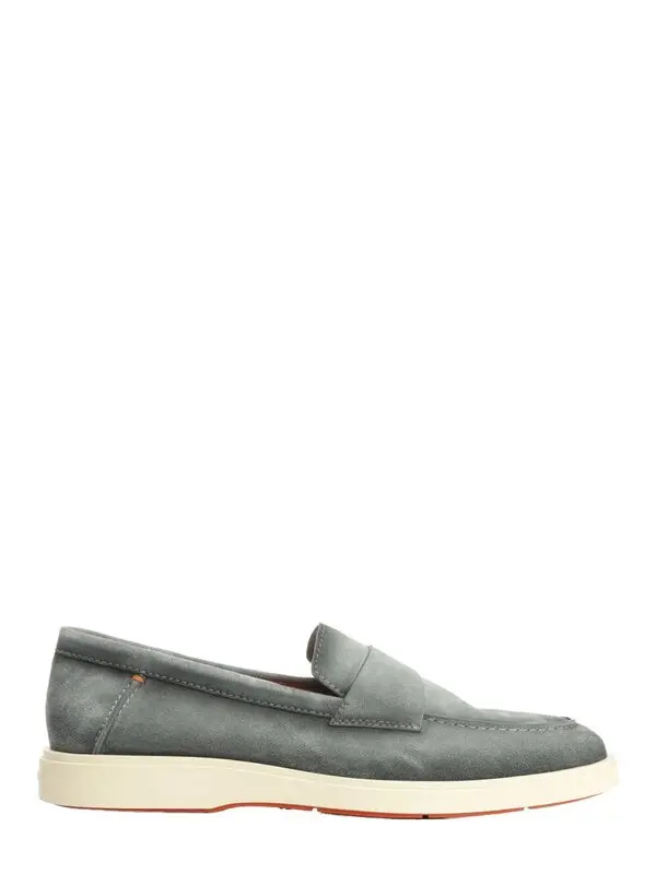 Santoni Suede Loafers With Contrasting Stitching And Rubber Sole - Gray