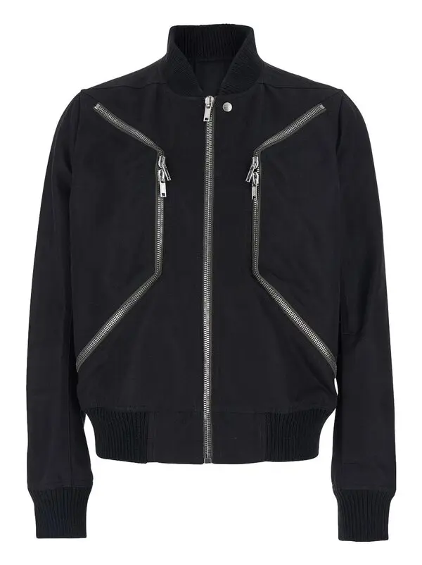 Rick Owens Bomber Jacket With Bomber Collar And Two Zip Pockets - Black